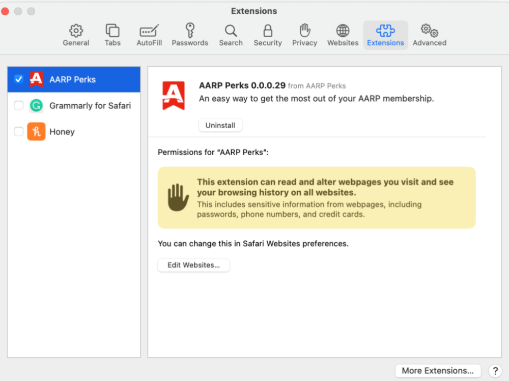 AARP Perks Safari Alert